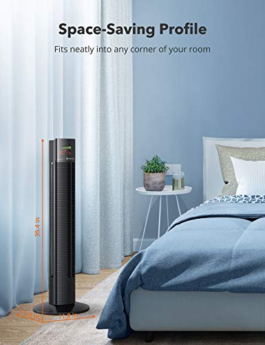 TAOTRONICS Tower Fan, 36" Oscillating Tower Fan with Remote, 9 Modes, Large LED Display, 12-Hour Timer, Space-Saving, Portable Floor Bladeless Fan for Bedroom Living Rooms Office, Black (TT-TF002)