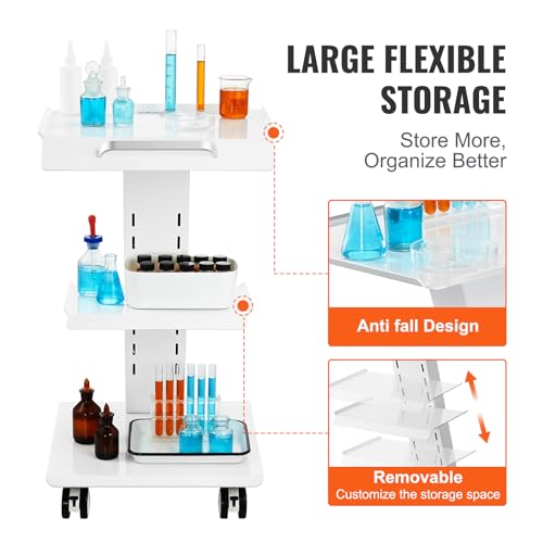 VEVOR Lab Trolley, Built-in Socket Rolling Lab Cart, 3 Layers Tray Rolling Clinic Cart, 360° Silent Rolling Wheels w/Foot Brake, 88 lbs Weight Capacity Sturdy Steel Frame, for Lab Clinic Beauty Salon