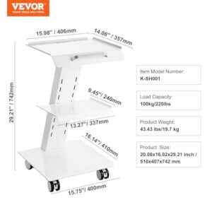 VEVOR Lab Trolley, Built-in Socket Rolling Lab Cart, 3 Layers Tray Rolling Clinic Cart, 360° Silent Rolling Wheels w/Foot Brake, 88 lbs Weight Capacity Sturdy Steel Frame, for Lab Clinic Beauty Salon