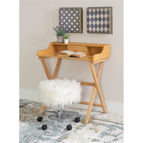 Linon Cade Wood Folding Desk with Small Drawer in Natural Brown Stain