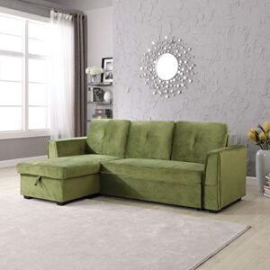 legend furniture velvet chaise storage reversible sofa bed sleeper sectional, green