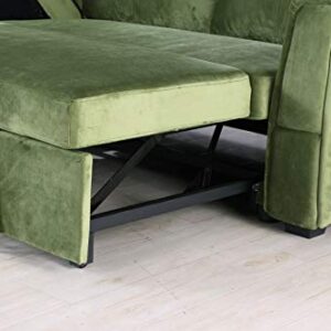 Legend Furniture Velvet Chaise Storage Reversible Sofa Bed Sleeper Sectional, Green