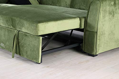 Legend Furniture Velvet Chaise Storage Reversible Sofa Bed Sleeper Sectional, Green