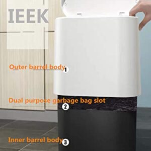 IEEK Slim Plastic Trash Can with Press Top Lid,2.4 Gallon/10 Liter Garbage Can Modern Waste Basket for Bathroom,Living Room,Office,Kitchen and Narrow Spaces,Grey