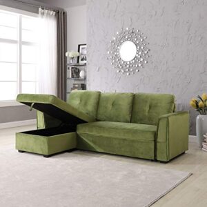 Legend Furniture Velvet Chaise Storage Reversible Sofa Bed Sleeper Sectional, Green