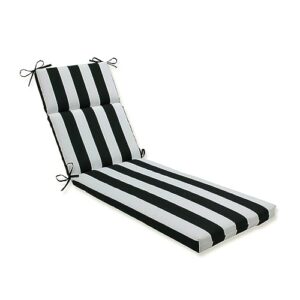 pillow perfect stripe indoor/outdoor split back chaise lounge cushion with ties, plush fiber fill, weather, and fade resistant, 72.5" x 21", black/white cabana stripe, 1 count