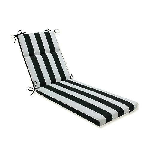 Pillow Perfect Stripe Indoor/Outdoor Split Back Chaise Lounge Cushion with Ties, Plush Fiber Fill, Weather, and Fade Resistant, 72.5" x 21", Black/White Cabana Stripe, 1 Count