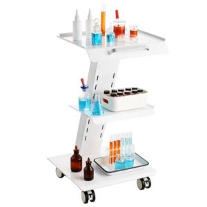 VEVOR Lab Trolley, Built-in Socket Rolling Lab Cart, 3 Layers Tray Rolling Clinic Cart, 360° Silent Rolling Wheels w/Foot Brake, 88 lbs Weight Capacity Sturdy Steel Frame, for Lab Clinic Beauty Salon