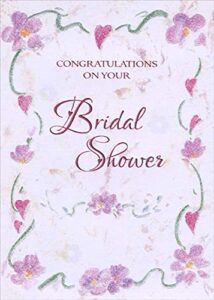 designer greetings sparkling pink hearts and flowers border with green swirls bridal shower congratulations card