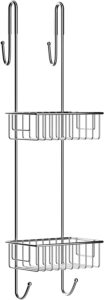 bamodi |2-tier stainless steel shower caddy-hanging shower rack-bathroom organizer for accessories-rustproof stainless steel-2 towel hooks-27.56" dx8.27 wx7.28 h(chrome)