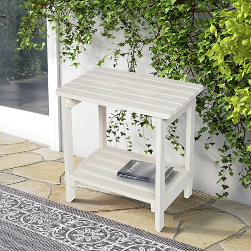 Shine Company Providence Rectangular Solid Wood Side Table, Outdoor Adirondack Patio Table, Eggshell White