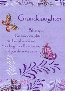 designer greetings bless you butterflies on purple religious z-fold birthday card for granddaughter