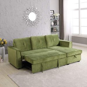 Legend Furniture Velvet Chaise Storage Reversible Sofa Bed Sleeper Sectional, Green