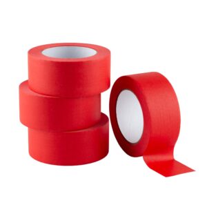 lichamp 4 pack red painters tape 2 inch wide, medium adhesive red masking tape bulk multi pack, 2 inch x 55 yards x 4 rolls (220 total yards)