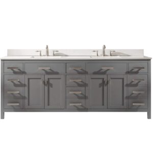 luca kitchen & bath lc84pgw tuscan 84" double bathroom vanity set in pottery white quartz top with gray veins and sink