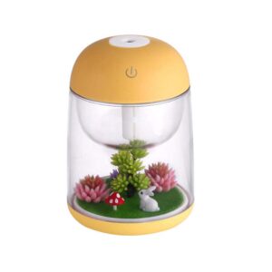 aekan micro landscape humidifier with changing led light,adjustable mist mode, waterless auto shut-off,for bedroom,office,car (yellow)