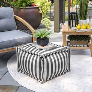 nuLOOM Porto Striped Indoor/Outdoor Ottoman Pouf Grey 14" x 20" x 20"