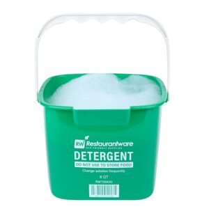 restaurantware-rw clean 8 quart cleaning bucket, 1 detergent square bucket - with measurements, built-in spout and handle, green plastic utility bucket, for home or commercial use,