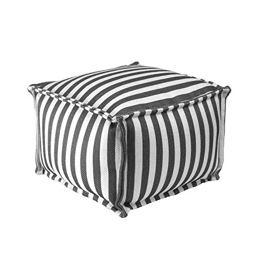 nuLOOM Porto Striped Indoor/Outdoor Ottoman Pouf Grey 14" x 20" x 20"