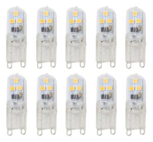 k jingkelai g9 led light bulb dimmable 1w(10w halogen equivalent) warm white 3000k led corn lights for home lighting chandelier wall sconces,6led 2835smd,10 pack