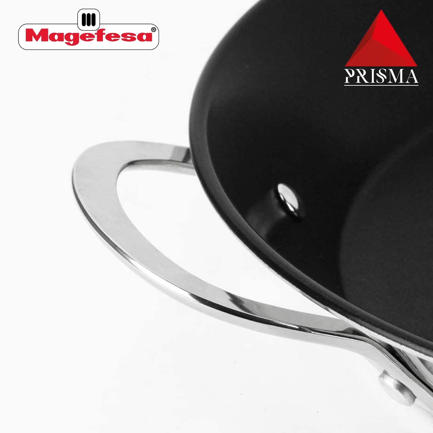 MAGEFESA Prisma – 13.4 inches Paella pan, made of 18/10 stainless steel, triple layer non-stick, for all types of kitchens, INDUCTION, dishwasher and oven safe up to 392ºF