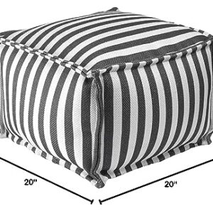 nuLOOM Porto Striped Indoor/Outdoor Ottoman Pouf Grey 14" x 20" x 20"