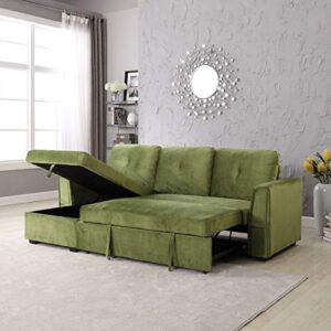 Legend Furniture Velvet Chaise Storage Reversible Sofa Bed Sleeper Sectional, Green