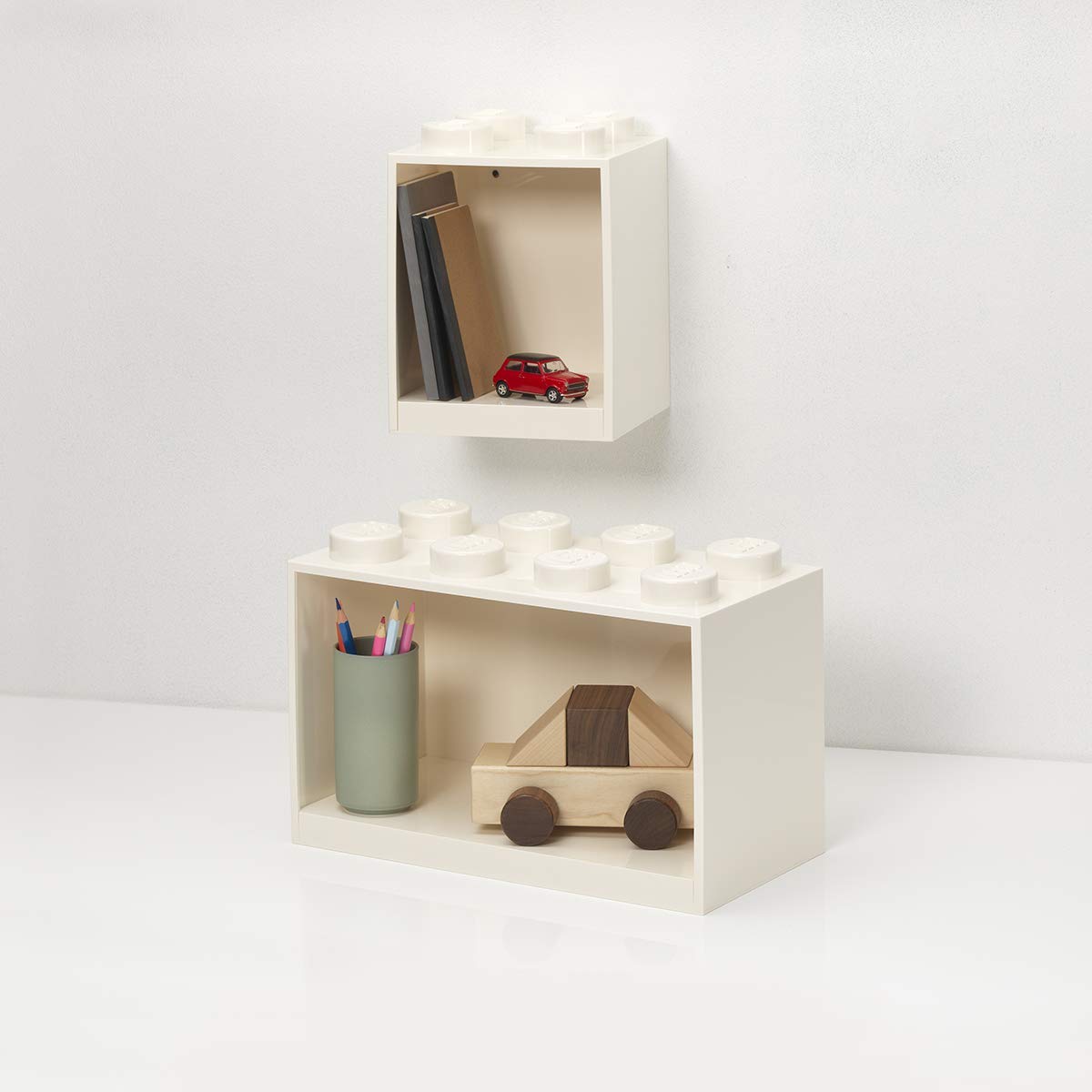 Room Copenhagen Lego Brick Set with 4-Stud and 8-Stud Box Shelves, White