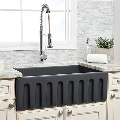 Vintage Tub & Bath 30 X 18 Fluted Fireclay Reversible Apron Farmhouse Sink - Matte Dark Gray