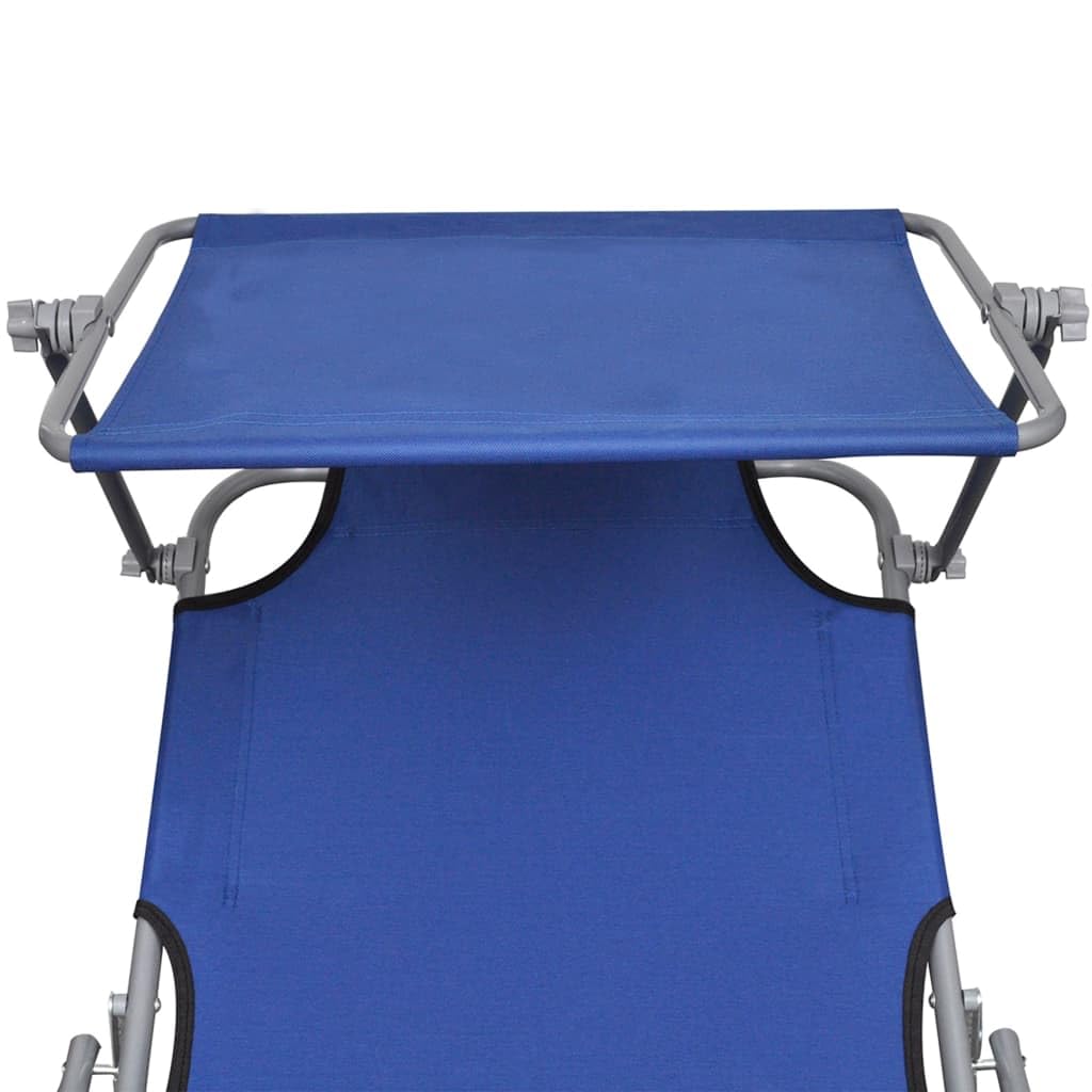 vidaXL Aluminum Sun Lounger - Foldable Outdoor Relaxing Chair with Adjustable Canopy and Backrest - Beach, Patio, Poolside Usage - 264.6 lb Capacity - Blue