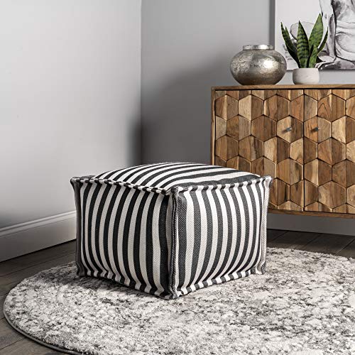 nuLOOM Porto Striped Indoor/Outdoor Ottoman Pouf Grey 14" x 20" x 20"