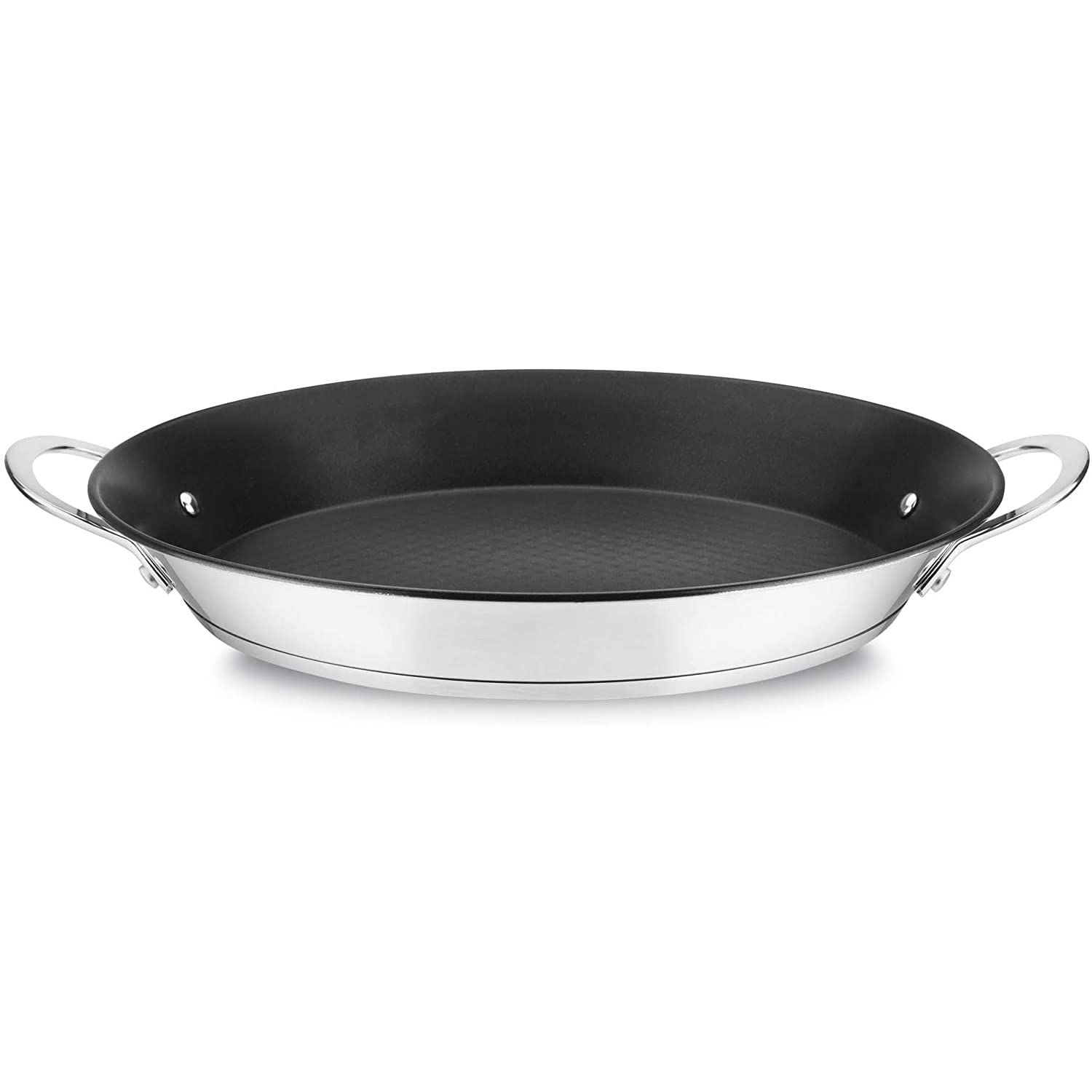 MAGEFESA Prisma – 13.4 inches Paella pan, made of 18/10 stainless steel, triple layer non-stick, for all types of kitchens, INDUCTION, dishwasher and oven safe up to 392ºF