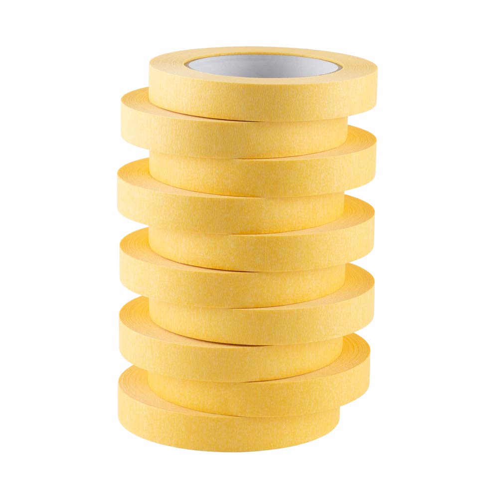 Lichamp 10-Pack Automotive Refinish Masking Tape Yellow 18mm x 55m, Cars Vehicles Auto Body Paint Tape, Automotive Painters Tape Bulk Set 0.7-inch x 60 Yards x 10 Rolls