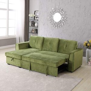 Legend Furniture Velvet Chaise Storage Reversible Sofa Bed Sleeper Sectional, Green