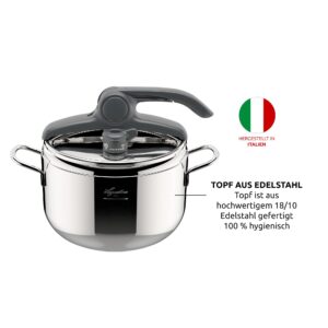 Lagostina Irradial Control Lagoeasy'UP Pressure Cooker 5 L Stainless Steel 18/10 Diameter 22 cm, Induction and Gas Saucepan, Easy Open Lid, Irradial Plus Triple Layer Base