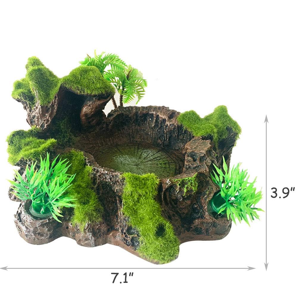 Hamiledyi Reptile Tank Decor Resin Reptile Platform with Artificial Plants Reptile Water Dish Food Bowl Reptile Feeding Dish for Lizard Small Turtle Gecko Water Frog Snake Amphibian Crawling Platform