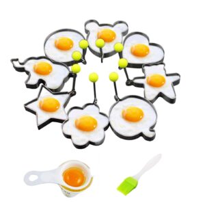 egg pancake rings,8pcs different shaper fried egg molds,stainless steel omelette frying cooking tools kitchen accessories gadget rings,with a silicone pastry brush and a yolk separator,set of 10