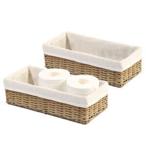 hosroome bathroom wicker baskets for organizing toilet paper basket storage basket for toilet tank top decorative basket for closet, bedroom, bathroom, entryway, office(set of 2,beige)