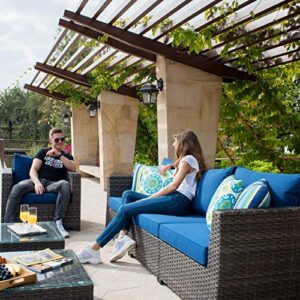 ovios Patio Furniture Set 12 Pieces Outdoor Conversation Set All Weather Wicker Rattan Sectional Sofa Sets with Thick Cushions Fully Assembled Furniture, Big Size, Grey Wicker, Navy Blue