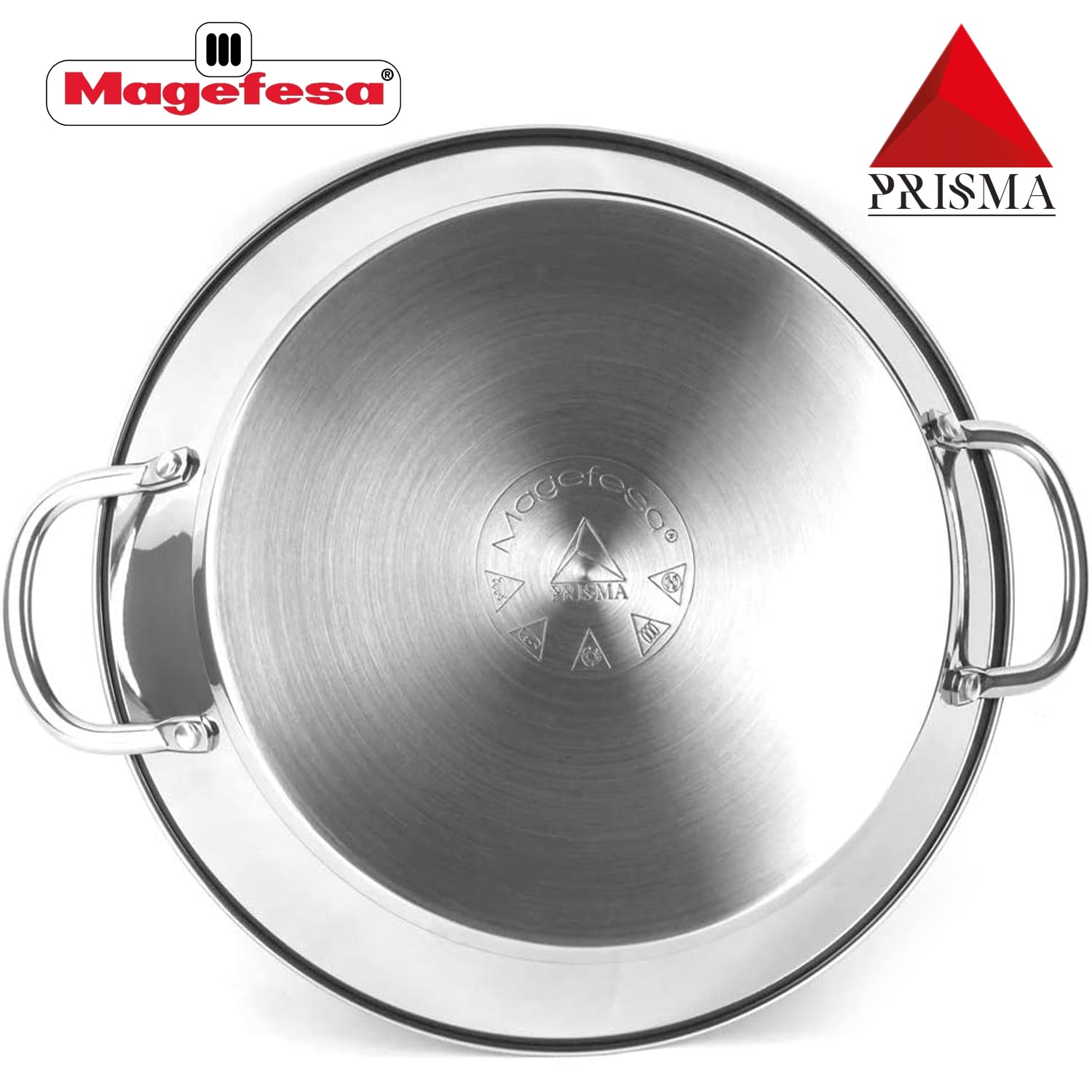 MAGEFESA Prisma – 13.4 inches Paella pan, made of 18/10 stainless steel, triple layer non-stick, for all types of kitchens, INDUCTION, dishwasher and oven safe up to 392ºF