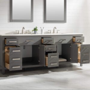 LUCA Kitchen & Bath LC84PGW Tuscan 84" Double Bathroom Vanity Set in Pottery White Quartz Top with Gray Veins and Sink