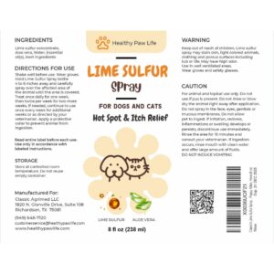 Classic's Lime Sulfur Spray - Pet Care for Dry and Itchy Skin - Spotcare and Safe Solution for Dog, Cat, Puppy, Kitten, Horse (4 oz)