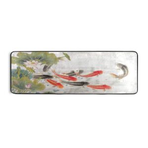 alaza asian lotus and koi fish runner area rug non slip floor mat for hallway entryway living room bedroom dorm home decor 72x24 inches