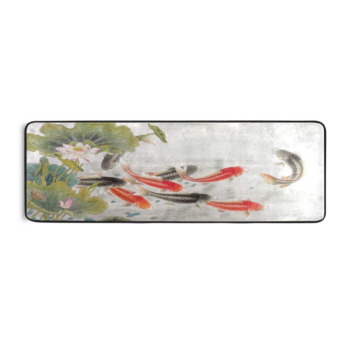 ALAZA Asian Lotus and Koi Fish Runner Area Rug Non Slip Floor Mat for Hallway Entryway Living Room Bedroom Dorm Home Decor 72x24 inches