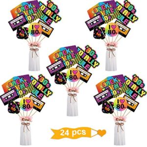 24 pieces 80's retro decorations 1980's centerpiece sticks baby shower or birthday party centerpiece sticks table toppers photo booth props