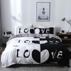 wujie couple bedding love pattern duvet cover set with zipper closure ultra soft microfiber bedding set queen size (1 duvet cover + 2 pillowcases)