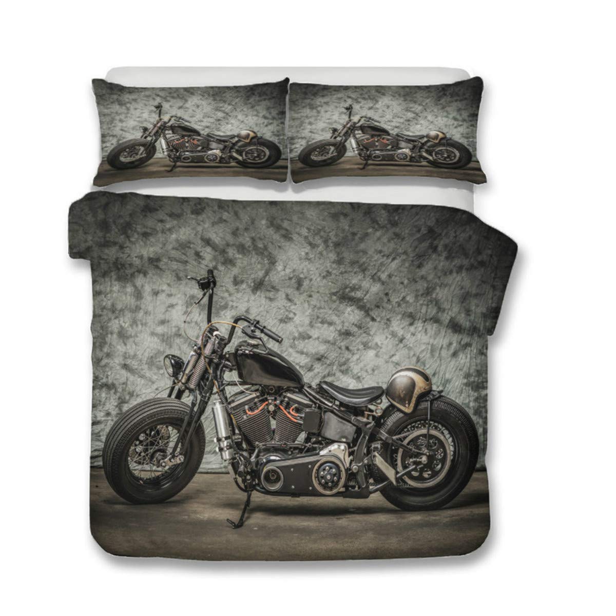 3D Bedding Set 3D Printed Motorcycle Duvet Cover Sheets Home Textiles for Adults Bedclothes with Pillowca Full King Quilt Cover (US Queen)