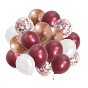 chrome rose gold burgundy balloons - 50pieces white metallic rose-gold dark red balloons for birthday women wedding bridal shower anniversary party decorations