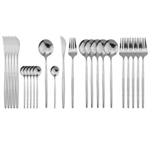 jashii 24 pieces silverware flatware cutlery set, stainless steel tableware silverware-service for 6 dishwasher safe full set flatware durable (silver)