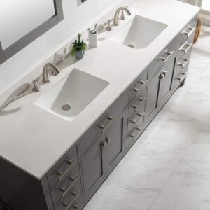 LUCA Kitchen & Bath LC84PGW Tuscan 84" Double Bathroom Vanity Set in Pottery White Quartz Top with Gray Veins and Sink